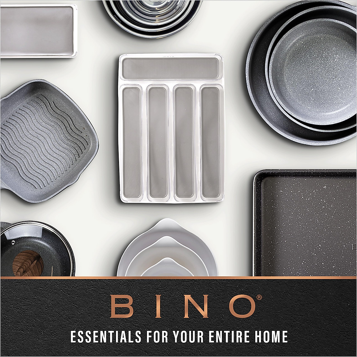 BINO | Plastic Storage Bins, Medium - Shallow | THE HANDLER COLLECTION | Multipurpose Organizer Bins | Kitchen Pantry Organizers and Storage | Clear Containers for Organizing Home | Freezer Organizer