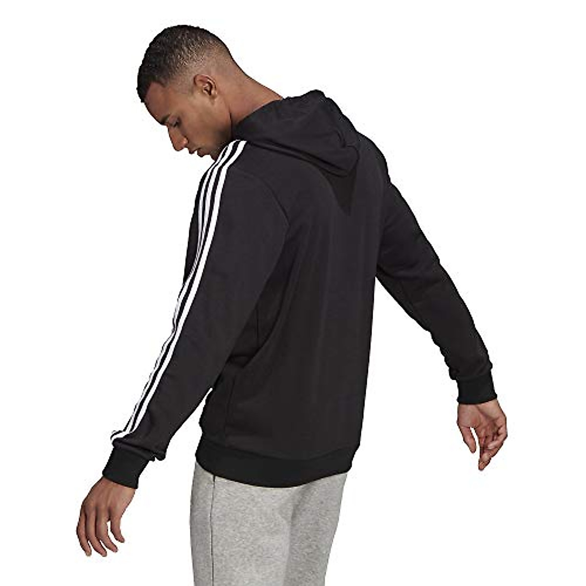 adidas Men's Essentials 3-Stripes French Terry Hoodie, Black/White, Small
