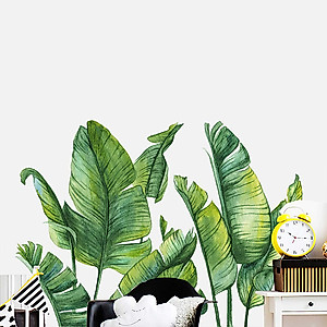 Green Plants Wall Stickers, Removable PVC Fresh Leaves Stick Wall Decals, Creative Murals Paper for Decor Girls Boys Kids Nursery Baby Home Living Room Bedroom Kitchen (33.4 x 21.6 inch)