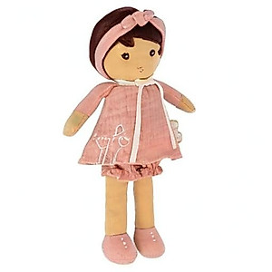 Kaloo Tendresse - My First Fabric Doll Amadine 10” Tall - Brown Hair and Pink Linen Dress - Washable - Ages 0+ - K200004