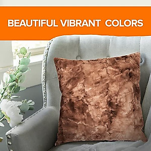 Cheer Collection Faux Fur Throw Pillow Set of 2 for Couch, Beds, Bedroom and Living Room - Ultra Soft and Cozy, Elegant Home Decor, Stylish Accent Pillows - 18" x 18", Brown & White