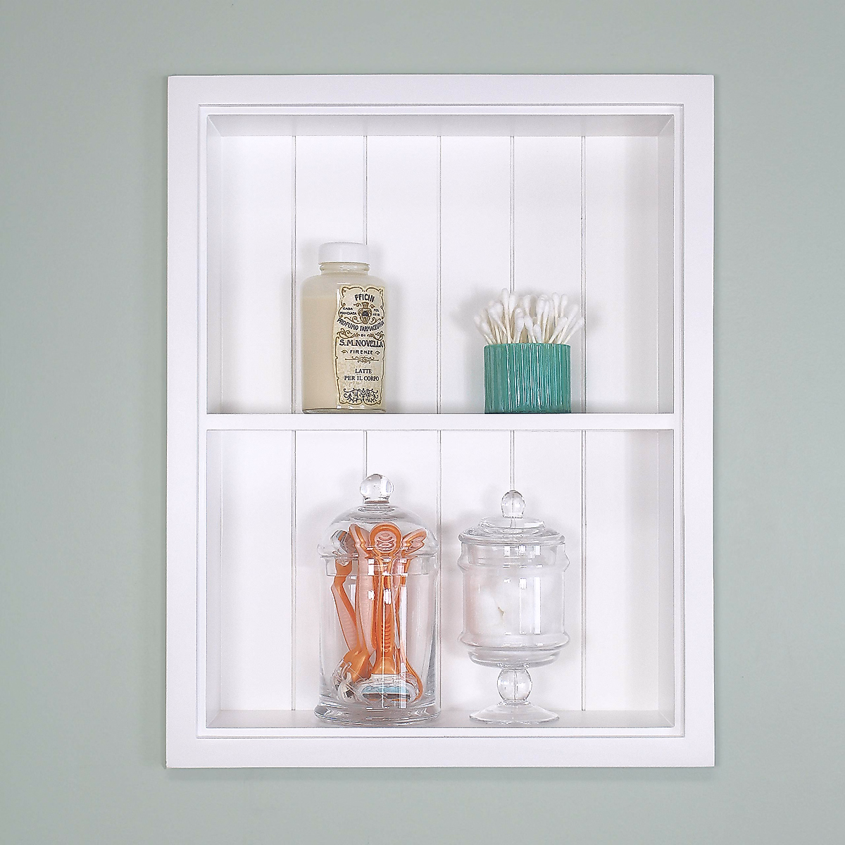 Fox Hollow Furnishings 14x18 Sloane Recessed Wall Niche Medicine Cabinet Replacement, in The Wall Bathroom Cabinet Insert Shelf/Shelves, Made in North America, Real Wood, NO MDF, White Beadboard Back