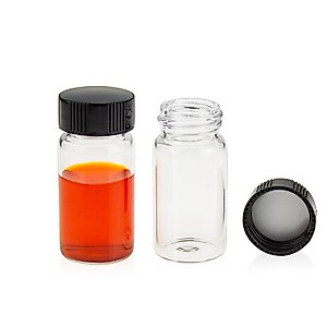 PEKYBIO Clear Glass Sample Vial, Liquid Sampling Sample Glass Bottle, 20 ml (0.67OZ) Capacity, 24-400 Thread Black Closed Top Cap,PE liner, Pack of 100