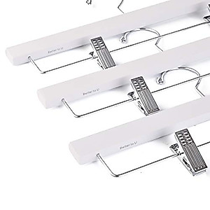 Better to U White Wooden Pants Hangers, Solid Wood Bottom Trousers Jeans Skirt Hangers with Clips (20 Pack)