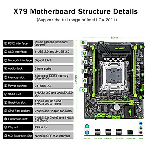 MACHINIST X79 Server Motherboard, Intel 3th Gen LGA 2011 Computer PC Motherboards (Micro ATX, PCIe 3.0, NVME/SATA M.2, 4 Channel DDR3, USB 3.0, SATA 6Gbps) for Intel Xeon E5 V1/V2, Core i7 Processor