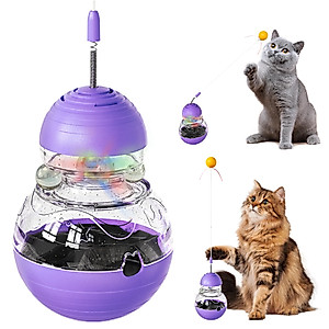 COSOWO Cat Interactive Toys Engaging Wand, Slow Food Treat Dispenser, and Tumbler Design for Indoor Cats Durable, Non-Toxic, Ideal for Exercise and Boredom Relief Gift for Kitten, Purple