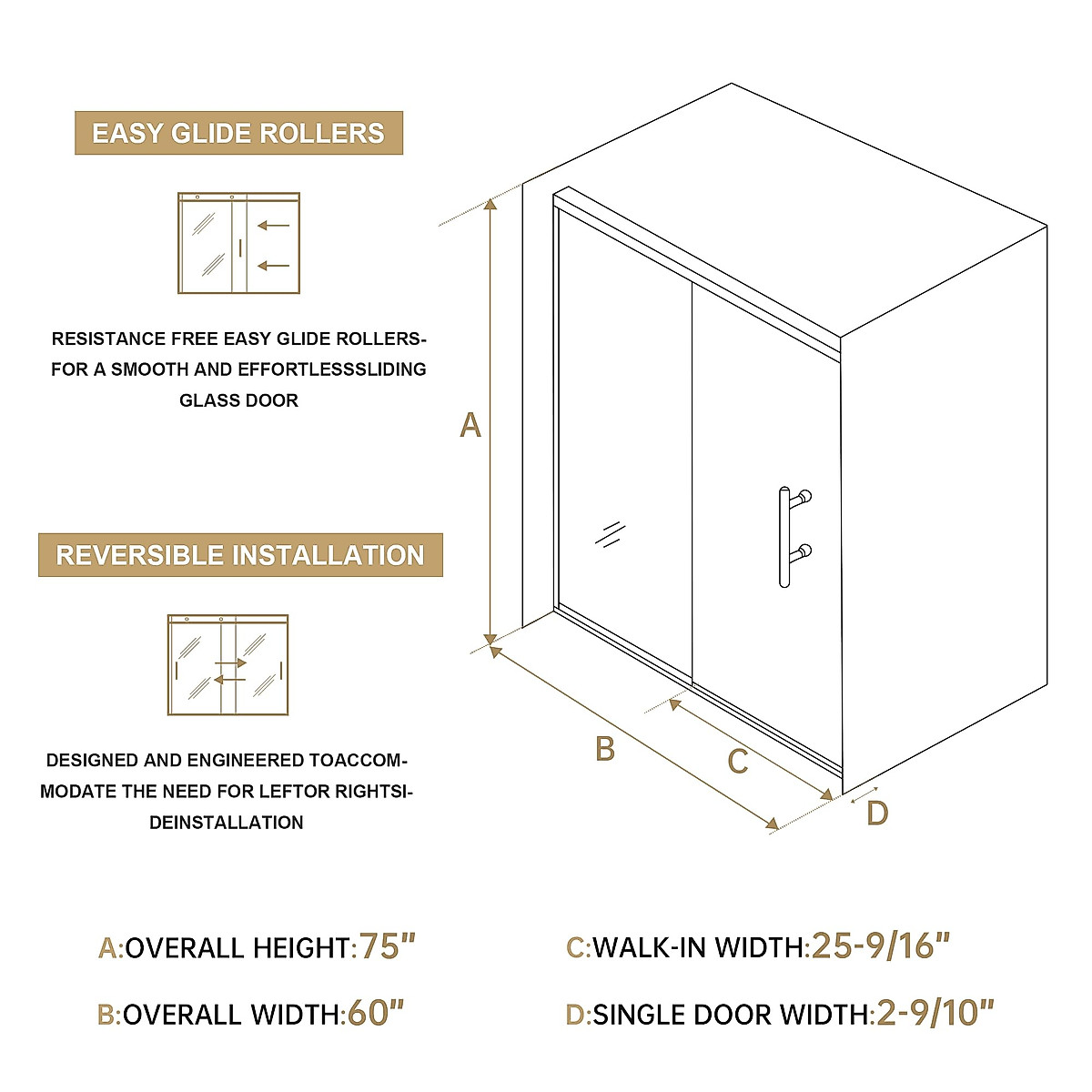 Frameless Sliding Shower Door 56-60 in W x 75 in H,Frameless Shower Door with 5/16" (8mm) Clear Tempered Glass,Silent Soft-Close Design,Brushed Nickel