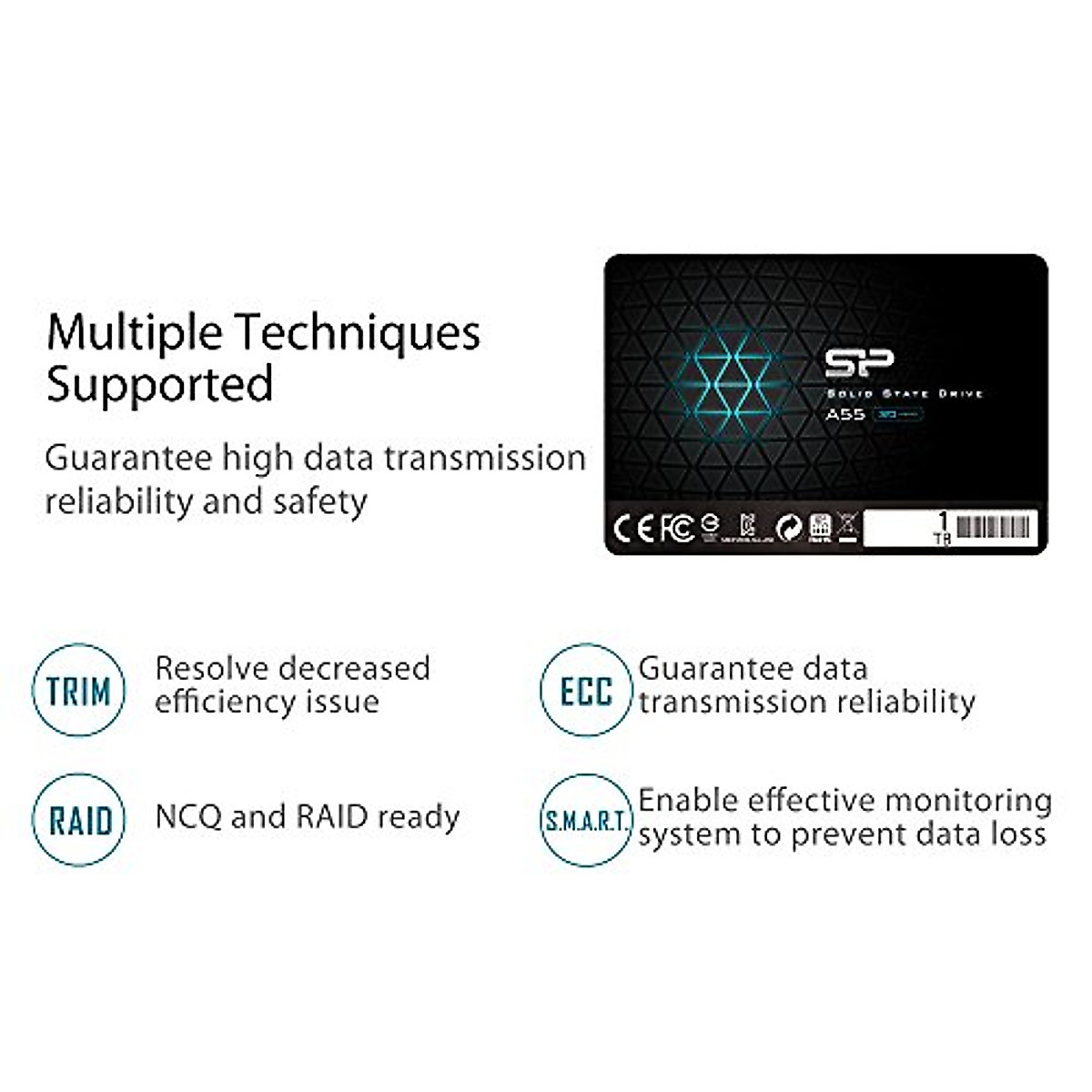 Silicon Power SSD 1TB 3D NAND A55 SLC Cache Performance Boost 2.5 inch SATA III 7mm (0.28") Internal Solid State Drive