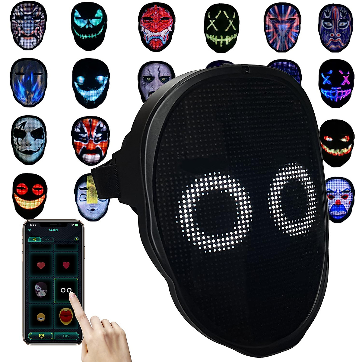 Depointer Life Led Mask with Rechargeable Bluetooth-compatible App Controlled, Customizable Shining Mask, Lighted Face Transforming Mask, unisex-child