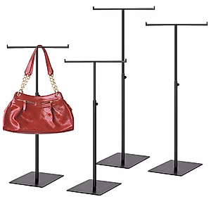 Leinuosen 4 Pcs Tabletop Purse Display Stand Metal T Bar Handbag Display Stand Holder Adjustable Height Double Hook Hanging Jewelry Stands for Home Store Boutique Counter(Black)