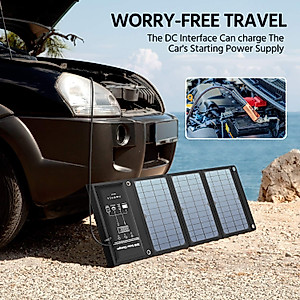 Solar Charger 30W Solar Panel QC3.0 USB and 1DC(18V1.66A) Ports Foldable Panel Has High Conversion Rate Portable Solar Phone Charger Compatible with USB Devices and DC Devices(Black)