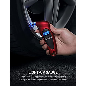 AstroAI Digital Tire Pressure Gauge 150 PSI 4 Settings for Car Truck Bicycle with Backlit LCD and Non-Slip Grip Car Accessories, Red (1 Pack)