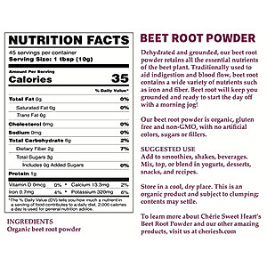 Organic Beet Root Powder (1 LB) by Chérie Sweet Heart, Raw & Non-GMO