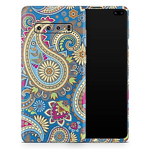 DesignSkinz Subtle Blue & Yellow Paisley Pattern Protective Vinyl Decal Wrap Skin Cover Compatible with The Samsung Galaxy S20 (Screen Trim & Back Glass Skin)
