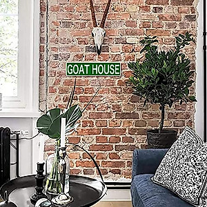 Huer Goat House Metal Tin Signs Funny Wall Decor for Home/Bedroom/Man Cave/Bar/Pub 16x4 Inch, Green