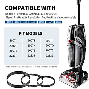 Vacuum Belt for Bissell ProHeat 2X Revolution Pet Pro Carpet Cleaner Model 1986 1964 2007 2007P Series, Replace Part #1606428#1611129#1611130