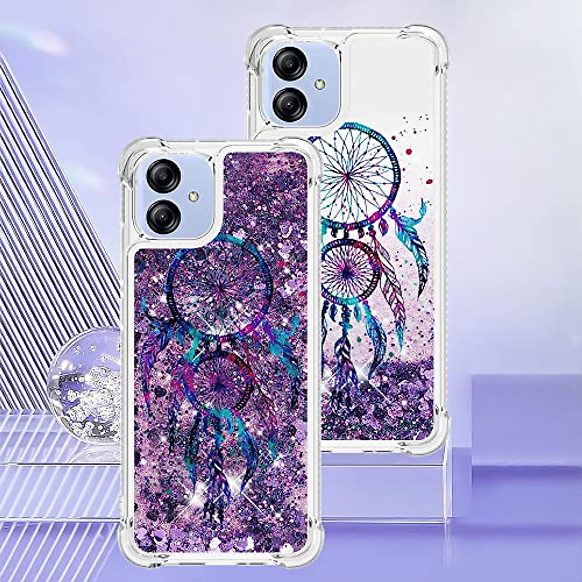 CAIYUNL for Samsung Galaxy A04E Phone Case with Screen Protector, Women Girls Glitter Bling Floating Liquid Cute Soft TPU Slim Silicone Shockproof Protective Cover for Samsung Galaxy A04E Case-Purple
