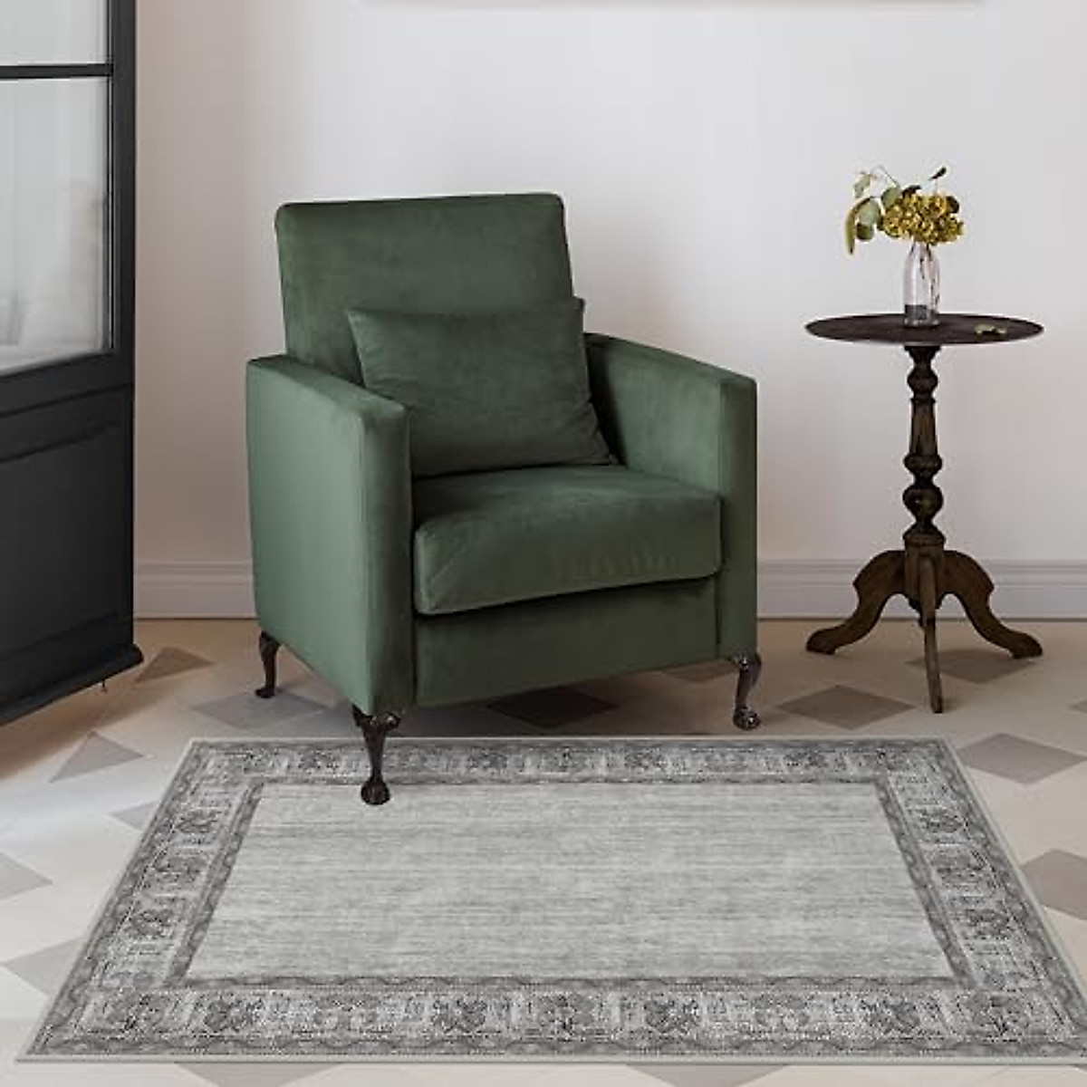 RUGGABLE Washable 3x5 Area Rug, Zinnia Grey, Premium Rugs for Living Room, Bedroom, Kitchen, Office, Classroom with Gripper Non Slip Pad