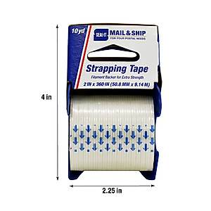 Seal-It Mail and Ship Strapping Tape, 2 Inches x 360 Inches, White, with Palmguard Dispenser Blue/Red (83716)