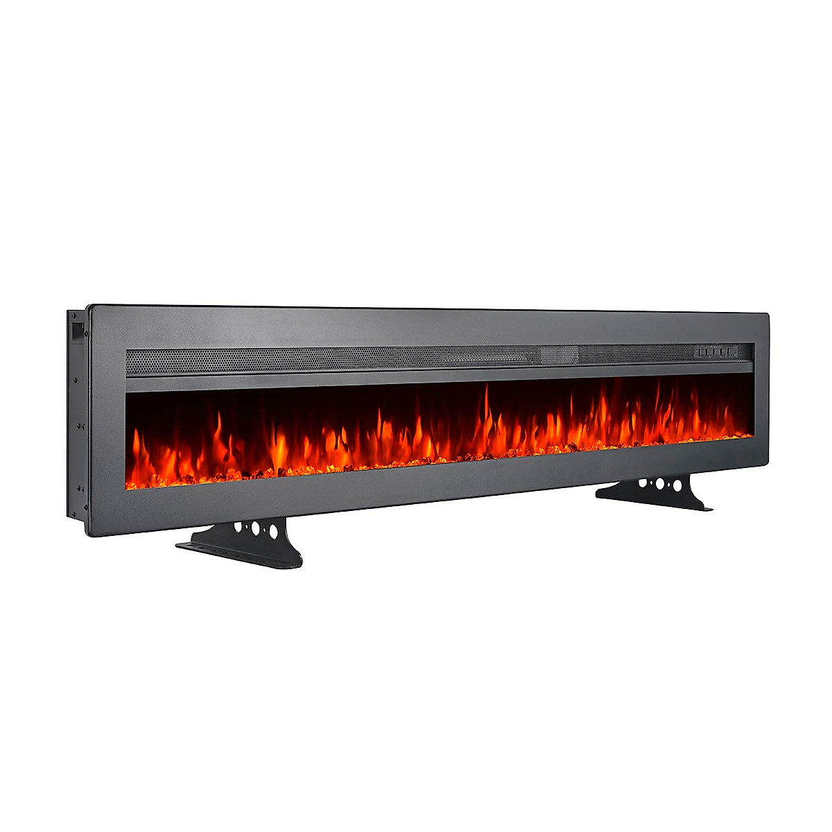 GMHome 60 Inches Wall Recessed Electric Fireplace 9 Changeable Color Realistic Crystal Stone Flame Heater, with Remote, 1500W, Metal Panel - Black