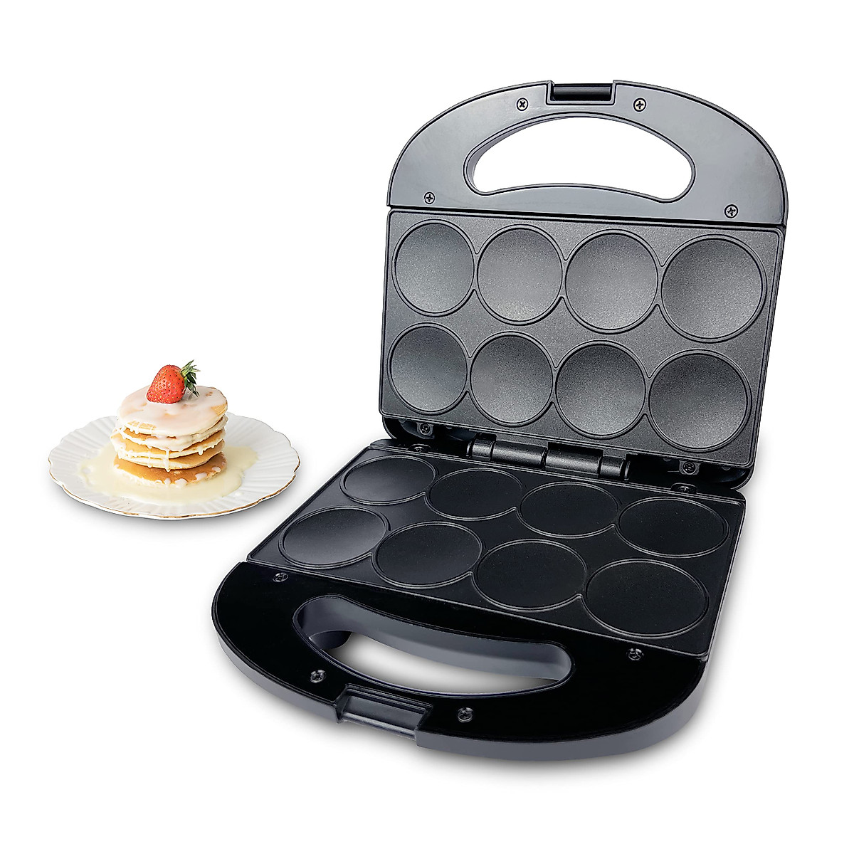 FineMade Mini Pancakes Maker Machine with Non Stick Plates, Small Pancake Griddle, Makes 8 x 2” Tiny and Flat Pancakes, Ideal for Breakfast, Snacks, Desserts and More