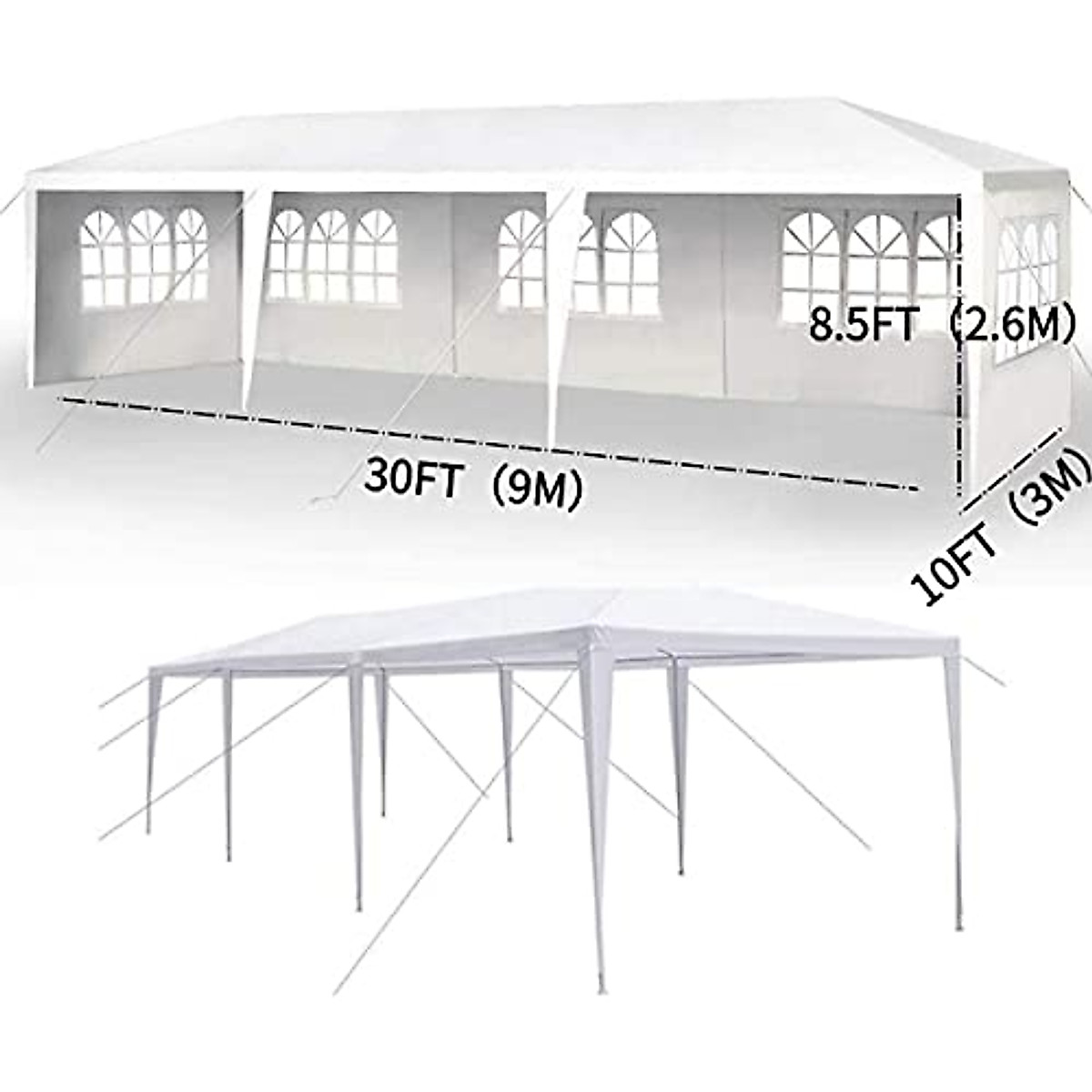 Heavy Duty Canopy Event Tent-10'x30' Outdoor White Gazebo Party Wedding Tent, Sturdy Steel Frame Shelter w/5 Removable Sidewalls Waterproof Sun Snow R