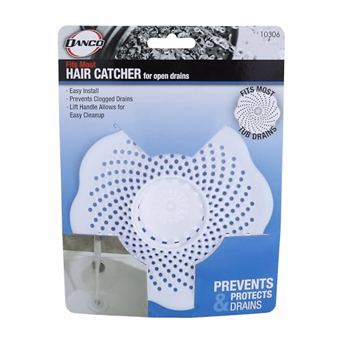 Danco 10306, Tub Protector Hair Cather and Strainer, Hair Drain Clog Prevention Drain Snake, Snare and Auger