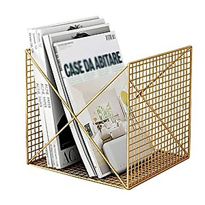 Desktop Magazine Rack Newspaper Rack Book Shelf Storage Rack Metal Wire Letter Rack Display Stand Support Rack Desk Office 25X24X24CM MUMUJIN (Color : Gold)