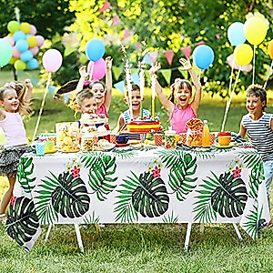Tatuo 6 Pieces Hawaiian Luau Party Tablecloth Palm Leaves Table Cloth 54 x 108 Inches Plastic Disposable Table Decorations for Summer Pool Beach Cocktail Aloha Safari Jungle Party Supplies