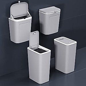 NetDot 4 Pack Trash Can with Lid,2 Pack 12L/3.2-Gallon and 2 Pack 9L/2.4-Gallon Hanging Trash Cans,Small Garbage Can Waster Basket for Bathroom,Kitchen, Living Room - Gray