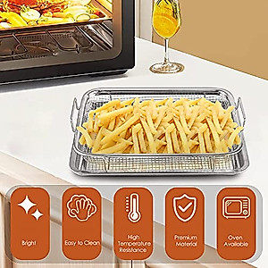 Linkidea 2 Small Roasting Pan with Rack Set, Stainless Steel Baking Cooling Rack Rectangle 12'' x 9'', Oven Tray and Safe Grid Wire Racks for Roasting