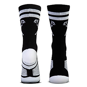 ChalkTalkSPORTS Lacrosse Woven Mid-Calf Socks | Retro Crossed Sticks | Black & White
