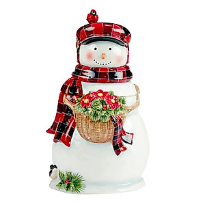 Certified International Christmas Lodge Snowman 3-D Cookie Jar, 96 oz, Multicolor
