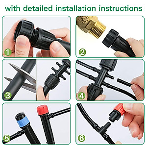 Micro Drip Irrigation Kit 226FT Greenhouse Automatic Patio Misting Plant Watering System with 1/4 inch 1/2 inch Blank Distribution Tubing Hose Adjustable Nozzle Emitters Sprinkler Barbed Fittings