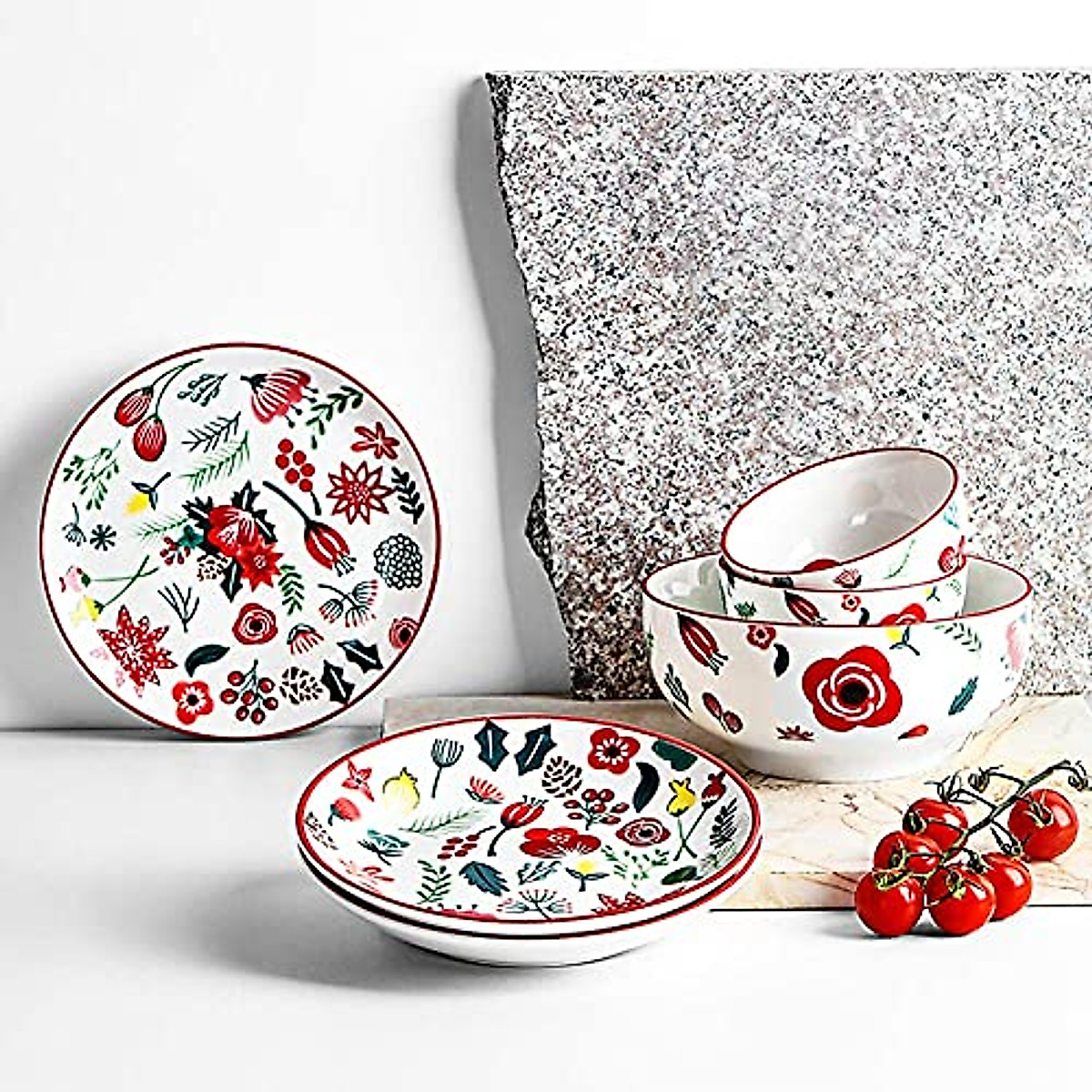 GagalU Fine Dinnerware Set,10 Piece Dinnerware Set, Ceramic Tableware Set, Dinner Plates and Bowls, American Multicolor Pastoral Floral, Service for 2