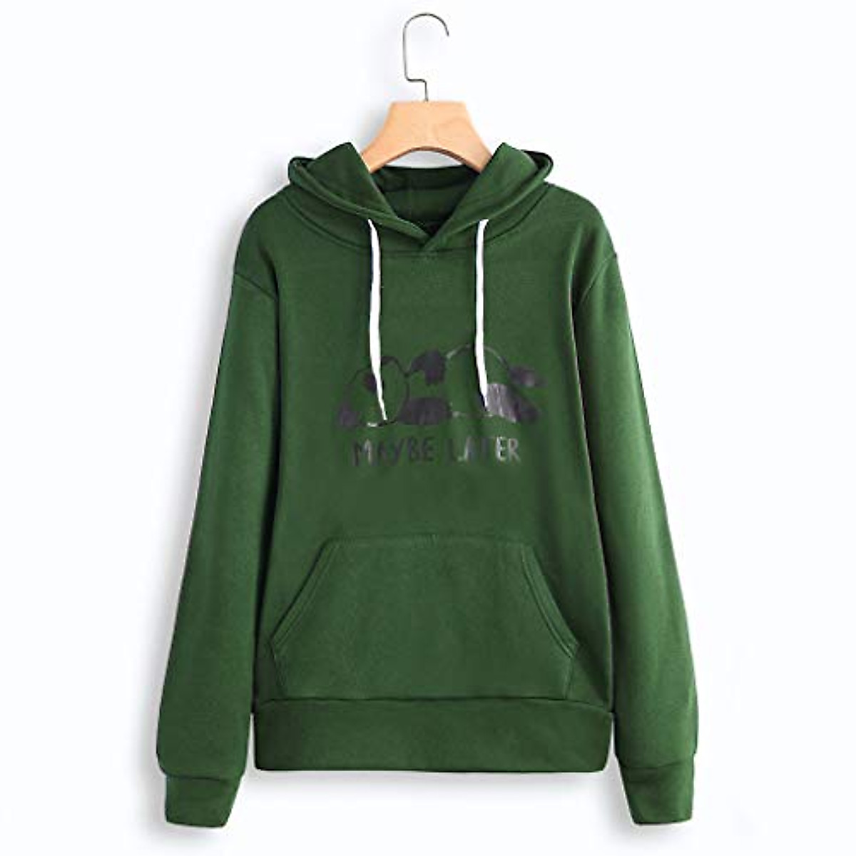 TozuoyouZ Hoodie, Long Sleeve Maybe Later Letter Cute Animal Pattern Sweatshirt Pullover for Women (Green,3XL)