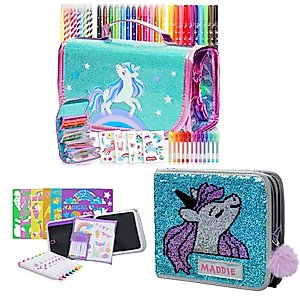 Amitié Lane Unicorn Stationery Set - Scented Markers Set + Erasable Doodle Book Set - Easy DIY Kids Arts and Crafts Kits - Girls Toys and Birthday Gifts for Kids Age 4-12