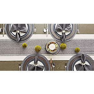 DII Dobby Stripe Woven Table Runner, 13x108 (13x113.5, Fringe Included), Mineral Gray