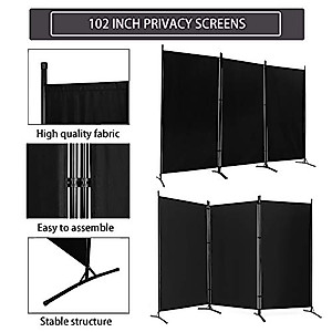 ACTREY Outdoor/Indoor Room Divider (3-Panel), Folding Partition Privacy Screen for Office, School,Studio, Conference,Classroom, Dorm Room, Kids Room-102 W X 16" D x 72" H (Black)