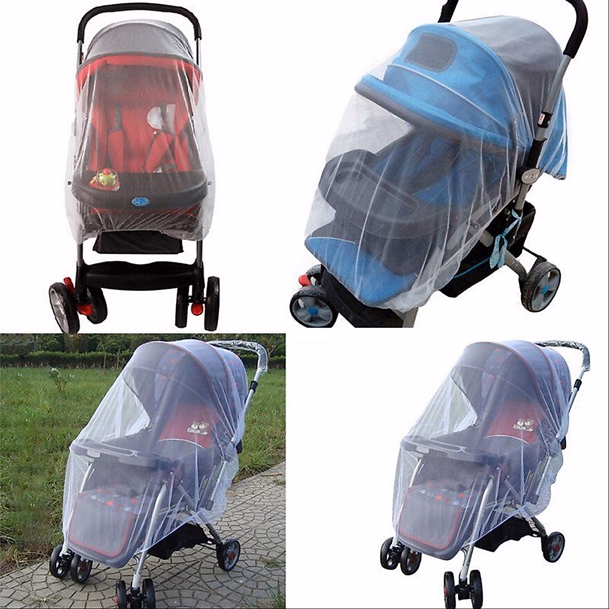 Baby Stroller Mosquito Bug Net Insect Netting Cover 59" Large Size for Pram, Buggy, Infant Carriers, Car Seats, Cradles, Cribs, Bassinets, Playpens, Baby Stroller Bed Full Mesh Cover (White)