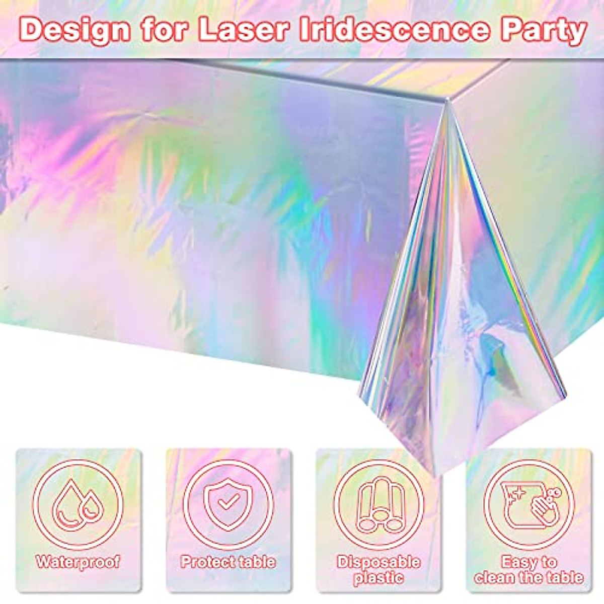 1 Pack Iridescence Plastic Tablecloths Shiny Disposable Laser Rectangle Table Covers Holographic Foil Tablecloth Iridescent Party Decoration Birthday Bridal Wedding Christmas 54" x 108"(Laser)