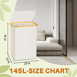 Laundry Hamper 3 Section, 145L Dirty Clothes Hamper with Lid, Extra Large Laundry Basket Organizer with Removable Inner Bags & Labels for Laundry Room, Bedroom, Beige