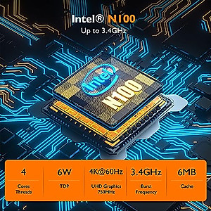 PELADN WI-7 Mini PC Win 11 Pro, Intel 12th Gen N100(up to 3.4GHz)，Mini Computer DDR5 6400 MHz 12GB RAM/256GB M.2 SSD, 4K UHD, Bluetooth 4.2, LAN & HDMI2.0,WiFi5 for Business Home/Office/HTPC