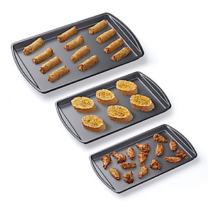 Nifty Cookie & Baking Sheets (Set of 3) – Non-Stick Coated Steel, Dishwasher Safe, Oven Safe up to 450 Degrees, includes Large/Med/Small Pans