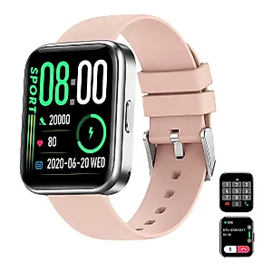 EBAKIN Smart Watch(Answer/Make Call) 1.69'' Fitness Tracker with IP67 Waterproof, Heart Rate Blood Pressure/Oxygen Monitor, Sleep Monitor, Pedometer, Stopwatch Activity Tracker for Men Women (Pink)