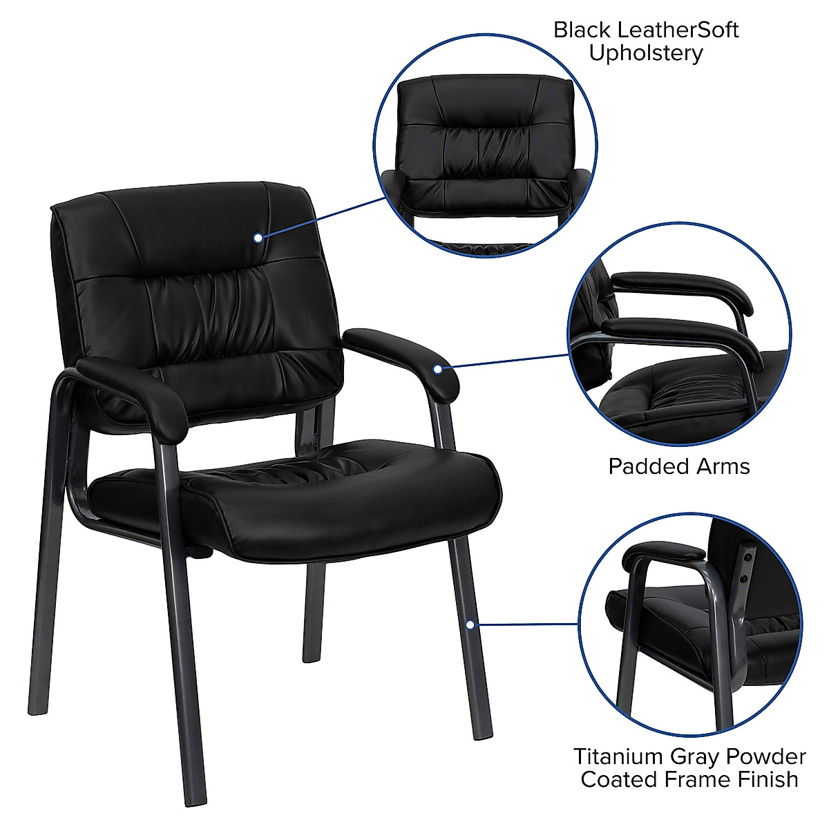 Flash Furniture Haeger Black LeatherSoft Executive Side Reception Chair with Titanium Gray Powder Coated Frame