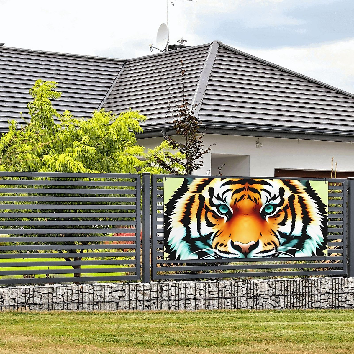 Little fat tiger head Printed Banners Personalized Party Banner Photo Text Background Banner Wall Banner for Halloween Party Home Decorations or Backdrops