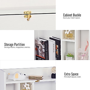 YUSING Wall Mounted Table, Multifunctional Fold Down Wall Mounted Laptop Computer Desk with Storage Compartments for Home, Office, White