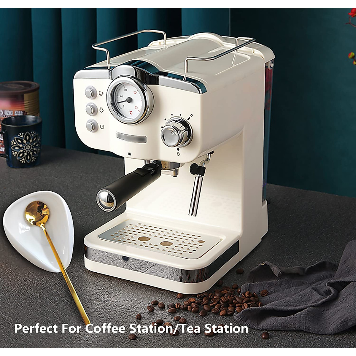 Coffee Spoon Rest and Spoon, Ceramic Coffee Spoon Holder, Small Spoon Rest for Coffee Stirrers, Teaspoon, Bar Spoon, Coffee Bar Accessories, Coffee Station Décor (Gold spoon+Spoon rest)