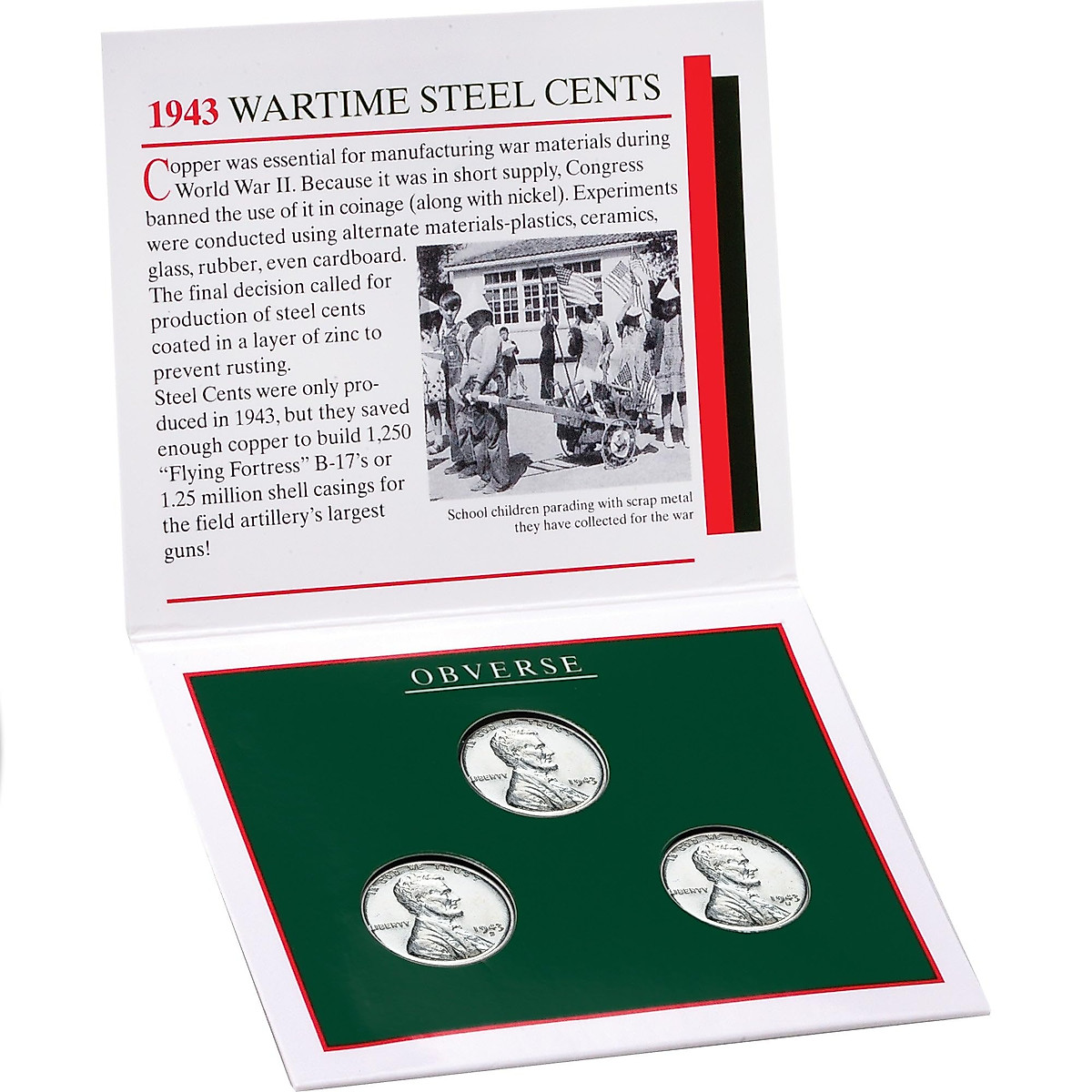 1943 PDS Wartime Steel Lincoln Cent 3-Coin Set